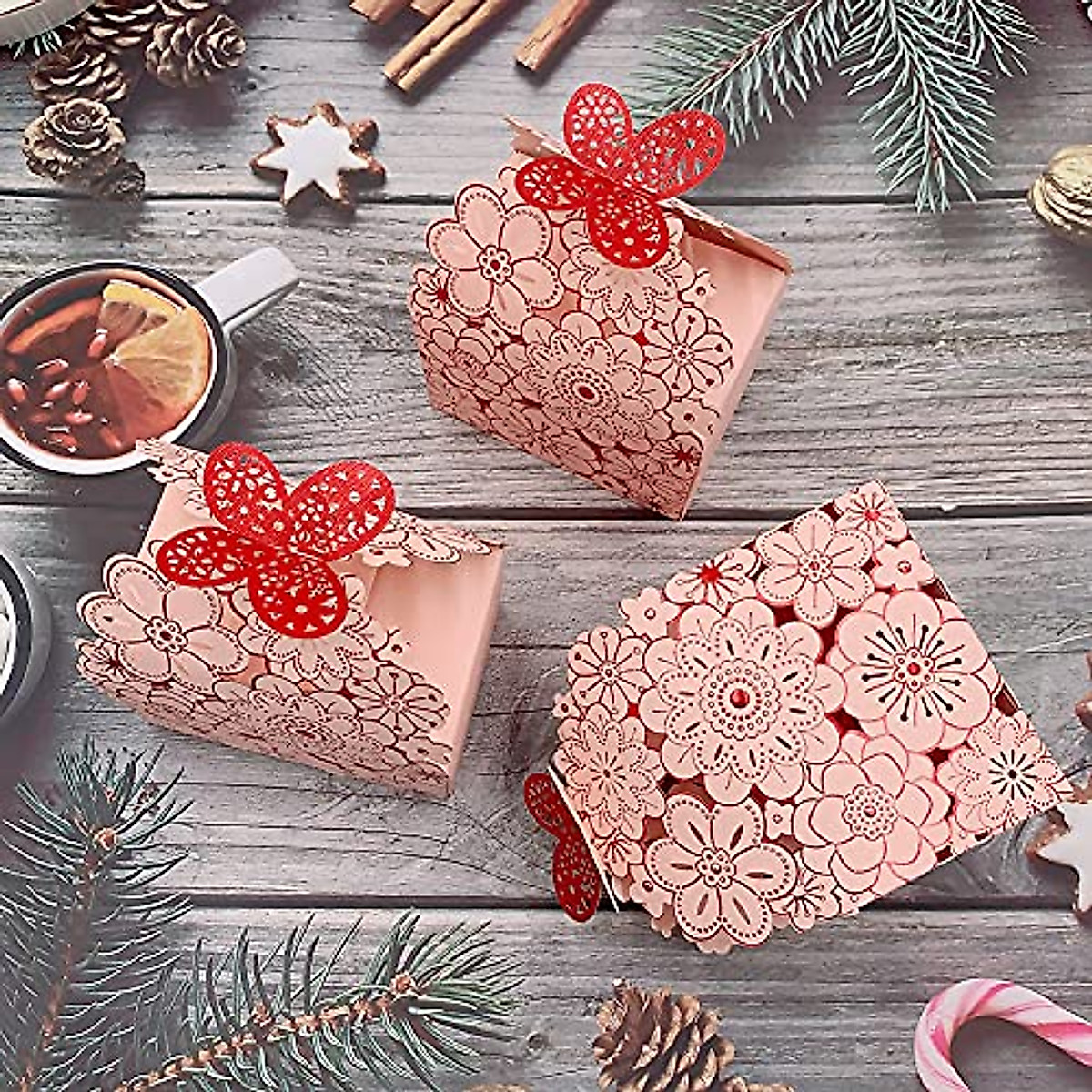 Party Favor Boxes Flower Butterfly Candy Boxes Laser Cut Candy Boxes Pink Gift Boxes for Wedding Bridal Shower Anniverary Birthday Party (20 PCS)