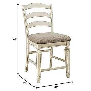 Signature Design by Ashley Realyn French Country 24.13" Counter Height Upholstered Barstool, 2 Count, Chipped White