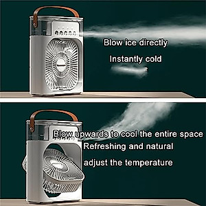 3 in 1 Air Cooler,Mini Portable Air Conditioners Fan with 3-Speeds/5 Humidifier Misting Hole/7 Colors Light,USB Rechargeable,Humidify Air Cooler,Adjustable Wind Direction,For Office Home (White)