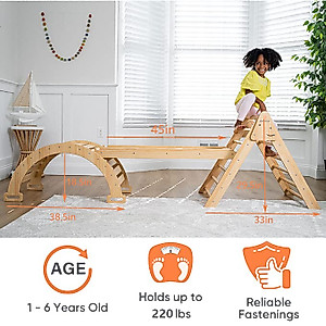 Avenlur Hazel 5-in-1 Indoor Gym Playset for Children - Montessori Waldorf Style with Triangle Ladder, Climbing Ramp, Arch Climber, Rocker, and Slide - Playground for Toddlers & Kids (18m-6yrs) Natural