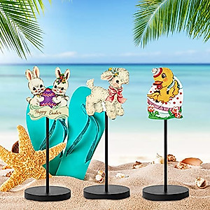 3Pcs Summer Hawaii Beach Wooden Table Decoration, Old Victorian Style Summer Bunny Table Centerpiece Tiered Tray Decorations, Traditional Summer Tabletop Decor Summer Gift Summer Holiday Party