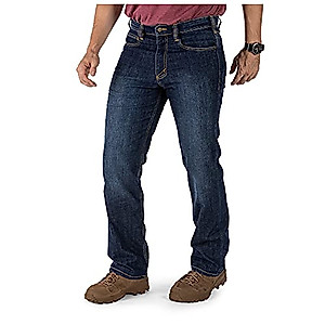 5.11 Tactical Men's Defender-Flex Straight Jeans, Mechanical Stretch Fabric, Classic Pockets, Style 74477, Stone Wash Indigo, 32W X 34L