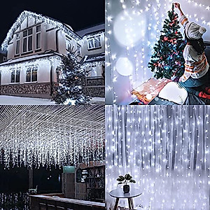 HISHINY LED Icicle Christmas Lights Outdoor,400 Led 32ft 8 Mode Clear Wire Icicle Lights String with 75 Drop,Plug in Extendable Christmas Lights for Garden Decoration, Festival, Holiday(Cool White)