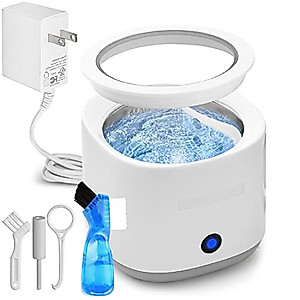 Anbbas Denture Bath Cleaning Machine with Basket,Mini Brush,Ultrasonic Retainers Cleaner,180ML SUS304 Tank,Noise Reduction