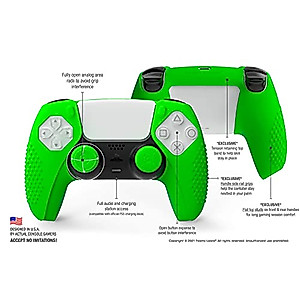 Foamy Lizard SensePro Dock Compatible PS5 Controller | Soft Flat Anti-Slip Studded Silicone Gel Grip Cover for Playstation 5 Dualsense, Rubber Protector Plus 8 Raised Thumb Grip Caps (Green)