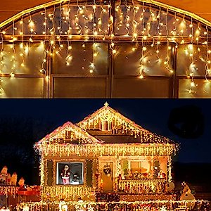KiflyTooin Led Christmas Lights Outdoor Christmas Decorations Hanging Lights 400LED 8 Modes 75 Drops, Outdoor Indoor Fairy String Lights for Party, Holiday, Wedding Decorations (Warm White)