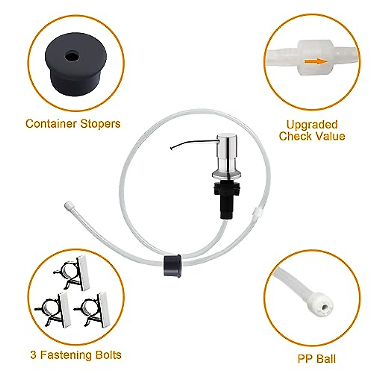 Sink Soap Dispenser, Kichen Sink Soap Dispenser, Good Suction Power, 47" Extension Tube kit, Under Sink Soap Dispenser Pump, No Need More Refills（Brushed Nickel）