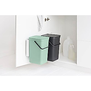 Brabantia Sort & Go Built-in Cupboard Recycling Cans (2 x 4.2 Gal/Dark Gray & Jade Green) Double Door Mounted Trash Organisers with Handles & Removable Lids