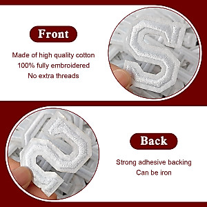 CXWLJL 52Pcs Iron on Letter Patches, Letters A-Z Embroidered Applique Patches for Clothes, Skirts, Hats, Socks, Jeans DIY Accessories - White