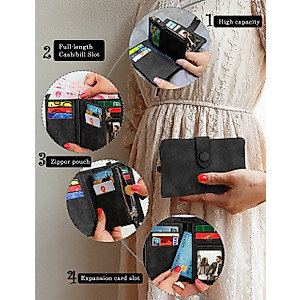 CONISY Small Wallets for Women, Soft Leather Multi Card Holder RFID Blocking Womens Wallet with Wristlet Zipper Coin Pocket (Black)