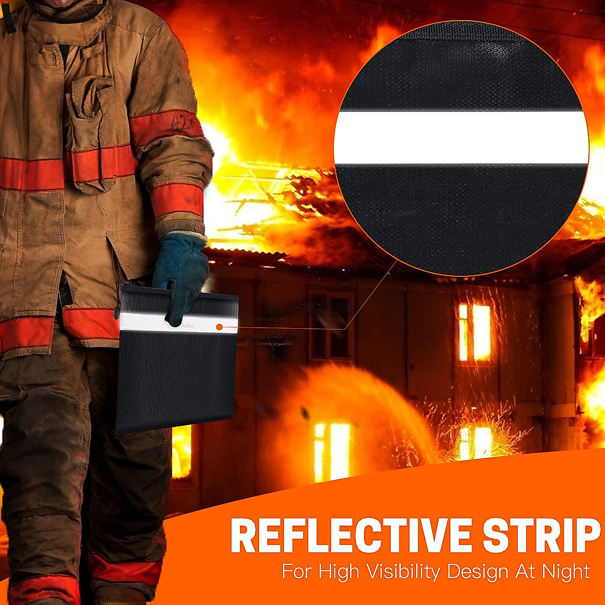 Andyer Fireproof Document Bag with Money Bag - 2 Pack 13.4”x10” and 11"x6" Waterproof & Fireproof Bags - Fireproof Safe Storage Pouch with Zipper for A4 Documents, Money, Cash, Passport and Tablet