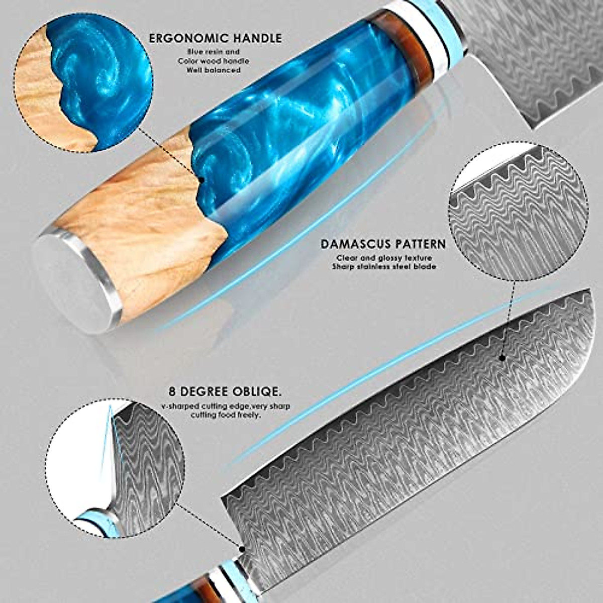 Kuwata Santoku Knife, Professional Japanese VG-10High Carbon Stainless Steel Damascus Kitchen Santoku Chefs Knife, Ergonomic Wood Knife Handle, Super Sharp Chef's Knives with Gift Box