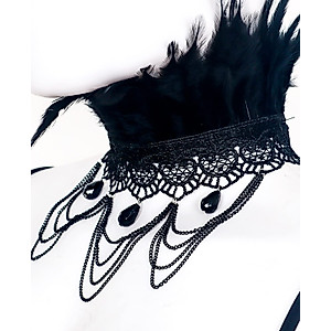 L'VOW Black Feather Choker Necklace Gothic Jewelry Vampire Neck Chain Steampunk Tattoo Lace Accessories Halloween Costume(Black-1)