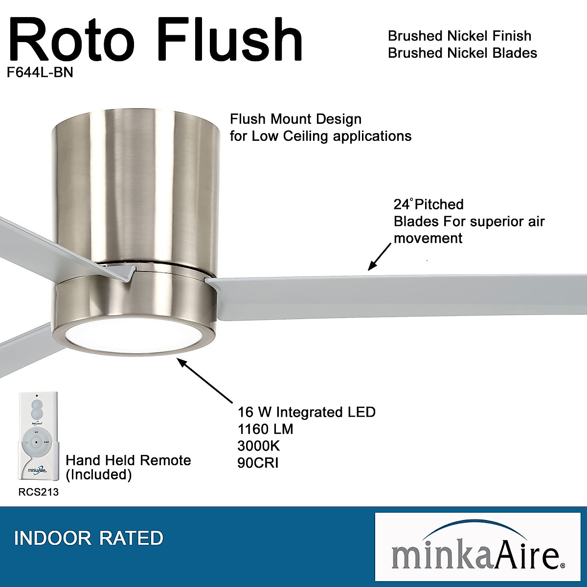 MINKA-AIRE Roto Flush 52" Hugger LED Ceiling Fan F644L-BN - Brushed Nickel