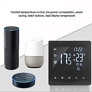 Thermostat AC 90 to 240V APP Dual Display Programmable Thermostat Temperature Controller for Floor Heating with 16A Electric Heating Belt Cable (without WiFi)