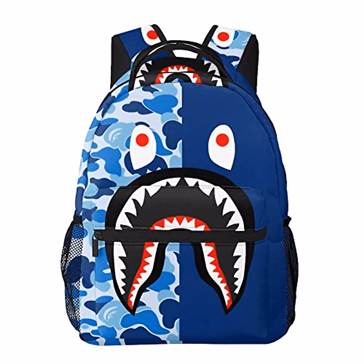 Shark Face Camo Blue Backpack College Ba&p_e Bookbag Casual Laptop Daypack For School Travel