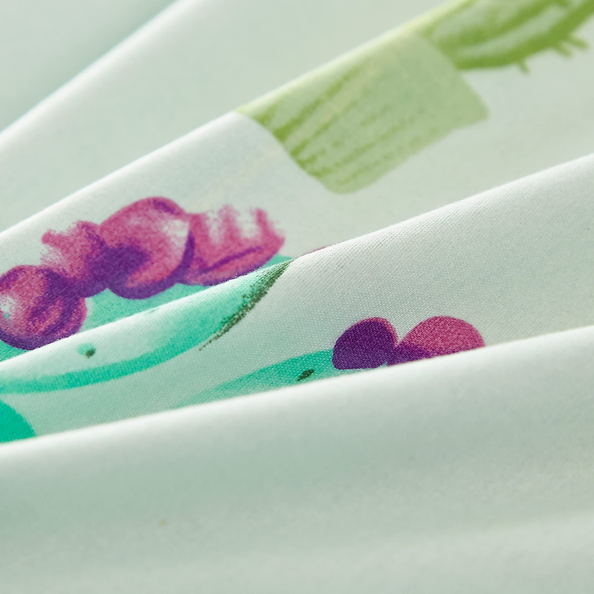 MOCAHOME Mint Duvet Cover Set Twin Size, Cactus Printed, 3 Pieces Soft Bedding 1 Duvet Cover+2 Pillow Cases