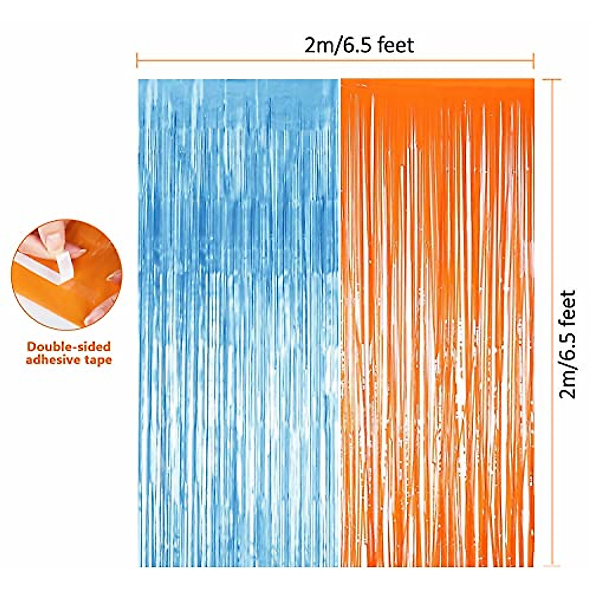 2 Pack Foil Metallic Fringe Curtains for Party Decorations Blue Orange Curtain Backdrop for 3 4 5 Years Old Boys Girls
