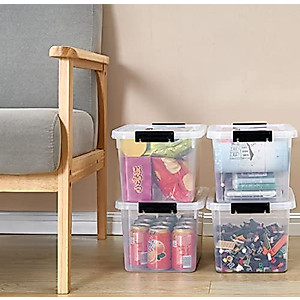 JUJIAJIA Clear Storage Latch Box 16 Quart, Plastic Box/Bin with Lid and Handles, 4-Pack