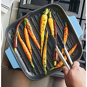 KitchenAid Enameled Cast Iron Square Grill and Roasting Pan, 11 Inch, Blue Velvet