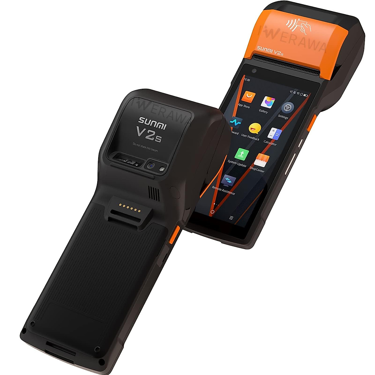 IWIRA Sunmi V2 POS Terminal with Receipt Printer, Speaker, Camera and Barcode Scanner All in One Handheld PDA Printer, Android 7.1 System, Support 4G, WiFi and Bluetooth, Orange, Black