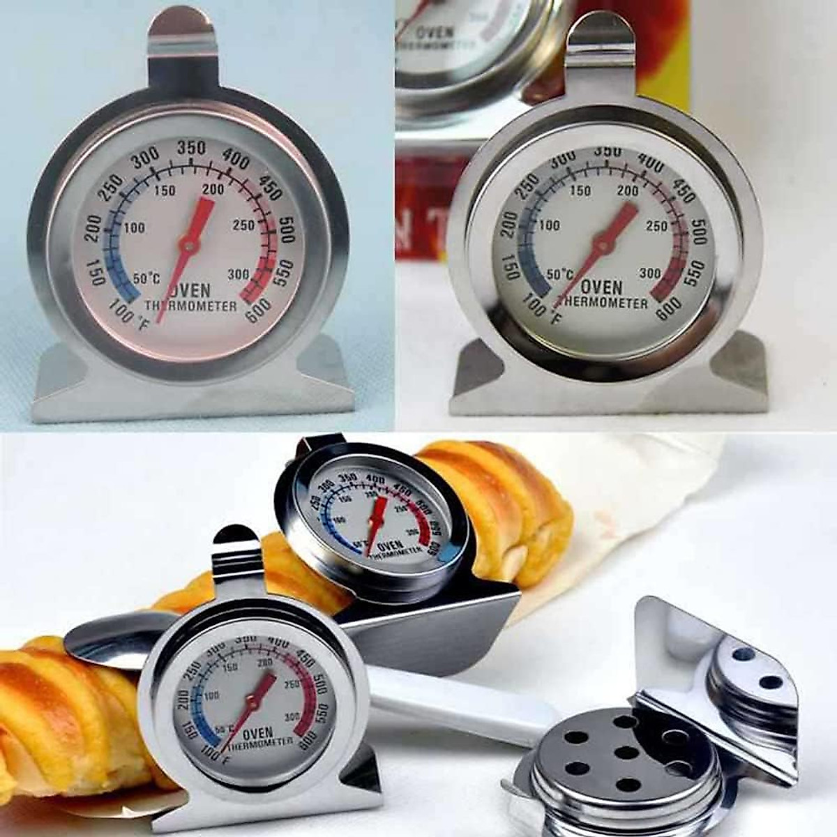 Oven Thermometer Cooking Thermometer Instant Read Oven Grill Fry Chef Smoker Thermometer, Large Dial Kitchen Cooking Oven Thermometer 50-300°C/100-600°F Stainless Steel Kitchen
