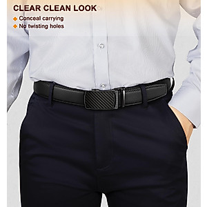 KEMISANT Belt Men, Sliding Ratchet Belt Genuine Leather For Gift Mens Dress Pants Oxfords,Size Adjustable(Black,34"-40" Waist Adjustable)