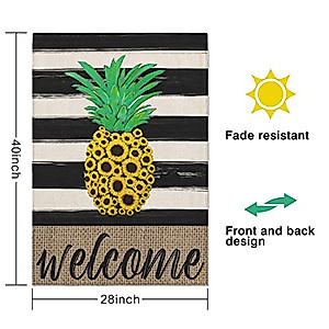 Summer Garden Flag Sunflowers Pineapple Welcome Flag Double Sided Vertical Burlap Yard Outdoor Decor 28x40 Inch