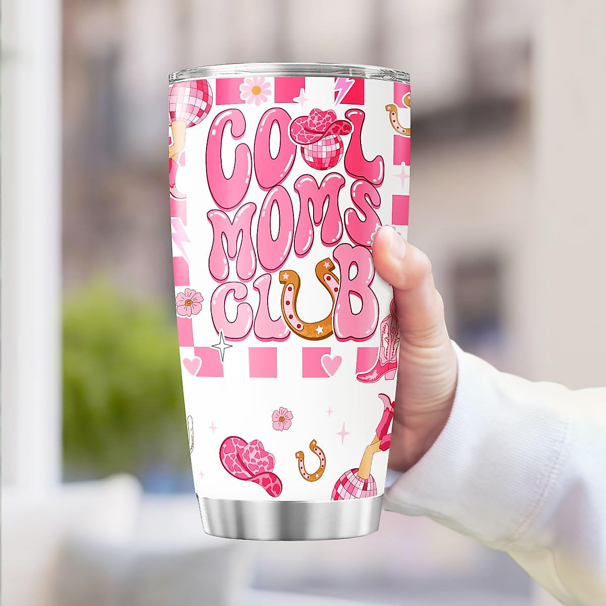 JENOIS Cool Moms Nutrition Facts, Tumbler 20 Oz With Lid And Straw, Mom Simply Checkered Simple Handle Stainless Women Water Funny Mama Day Steel Hot, Cool Moms Club Gifts