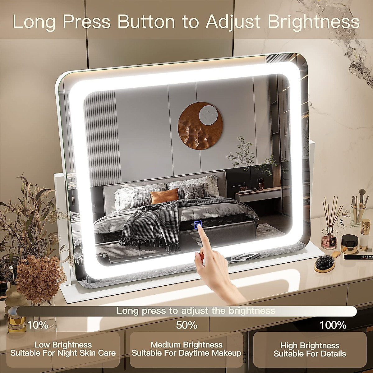FENNIO Vanity Mirror with Lights 22''x19'' Makeup Mirror with Lights,Vanity Mirror Touch Screen with 3-Color Lighting,Dimmable,for Vanity Desk Tabletop