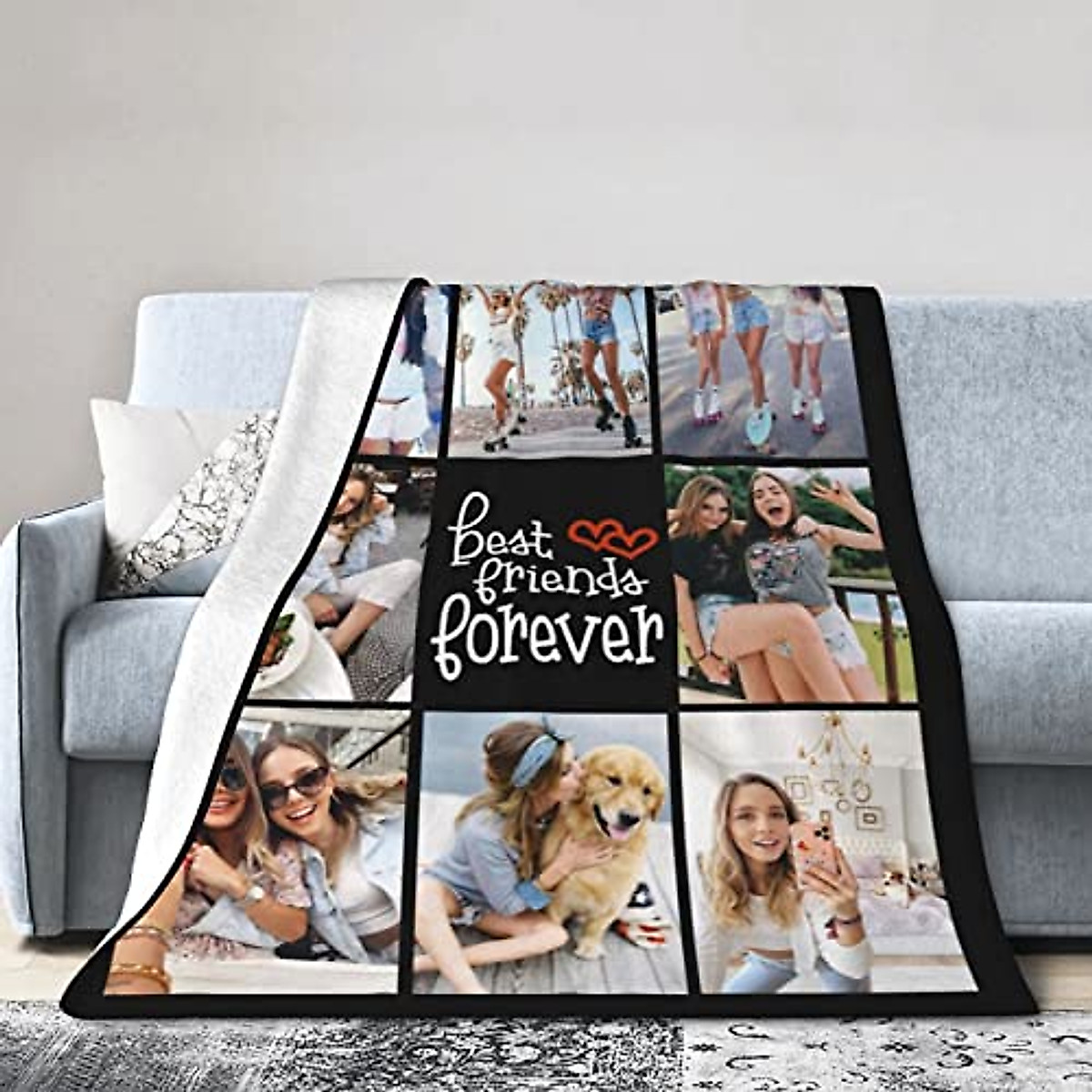 Custom Blanket with Photos Personalized Customized Blankets with Photos Picture Text Customized Gifts for Friend Family Mom Dad Girlfriend Boyfriend on Fathers Mothers Valentines Day Birthday Wedding