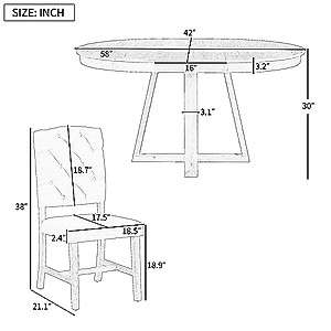 5 PCS Extendable Upholstered Dining Sets Include Round Table and 4 Chairs for Dining Room and Living Room ,More Functional Design with 16"W Butterfly Leaf Convertible to Oval Tabletop, Natural+Grey