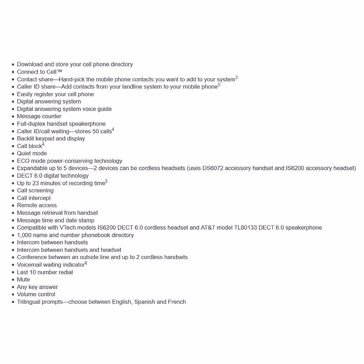 VTech Connect to Cell DS6771-3 DECT 6.0 Cordless Phone - Black, Silver, 6.9" x 4" x 6.6" & Accesssory Cordless Headset