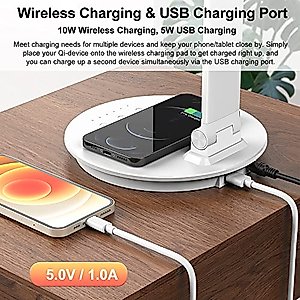 Vansuny LED Desk Lamp with Wireless Charger USB Charging Port Touch Control Dimmable Office Lamp 1h Timer 5 Color Modes 6 Brightness Levels Eye-Caring Table Lamp for Home Office Bedroom White