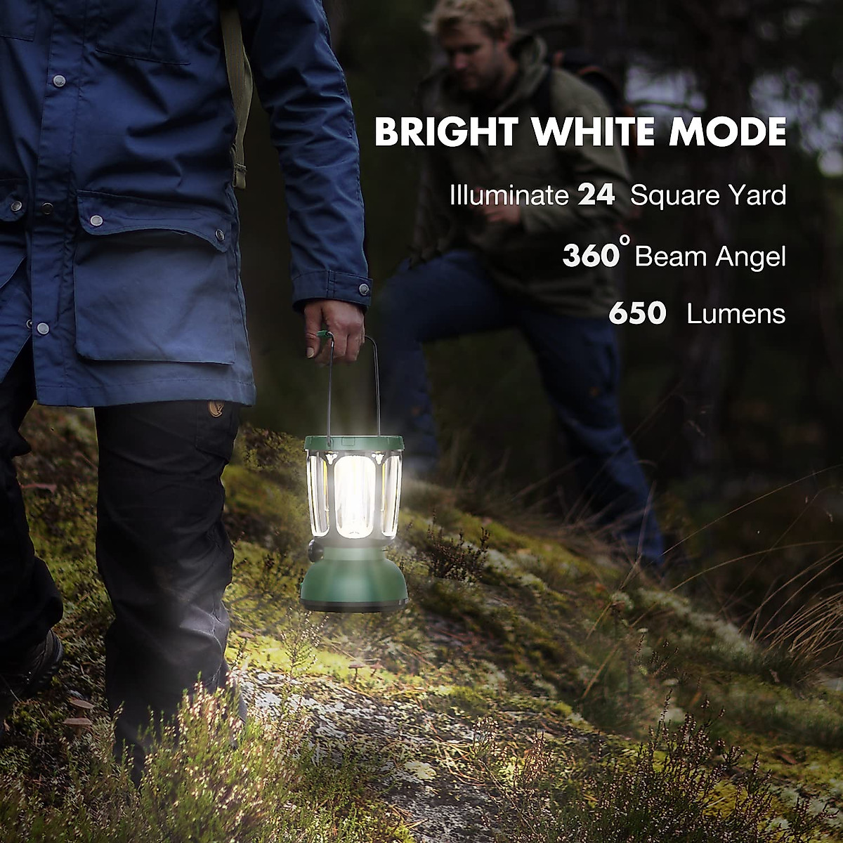 Mesqool Camping Lantern Rechargeable Battery 6000mAh, 650LM LED Lanterns for Power Outages Emergency Hurricane, Solar Hand Crank Lantern for 200 Hours