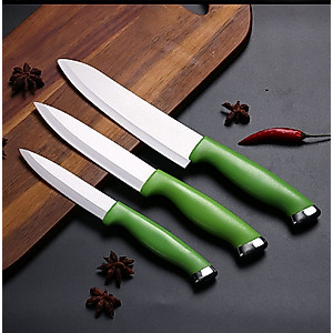 NEW Ceramic Knives With Covers 4 Pcs Quality Kitchen Knife Set with Stain Resistant 6 inch Chef Knife, 5 inch Steak Knife, 4 inch Fruit Knife, Peeler (Green)