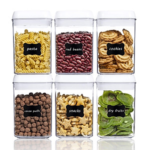 Vtopmart 6 PCS Airtight Food Storage Containers, BPA Free Plastic Snack Containers with Easy Lock Lids, for Kitchen Pantry Organization and Storage, Include 24 Labels, 0.8L