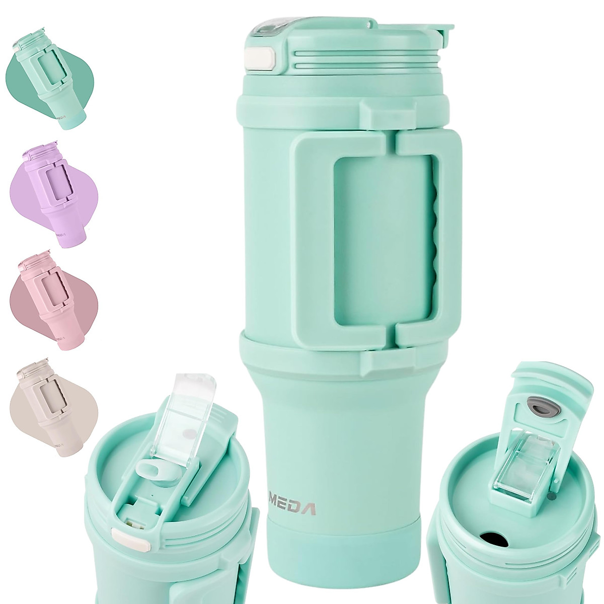 MEDA 40 oz Tumbler with Handle Foldable |Insulated, Reusable Travel Coffee Mug Stainless Steel | Perfect for Travel, Water, Iced Tea, Coffee (Green)