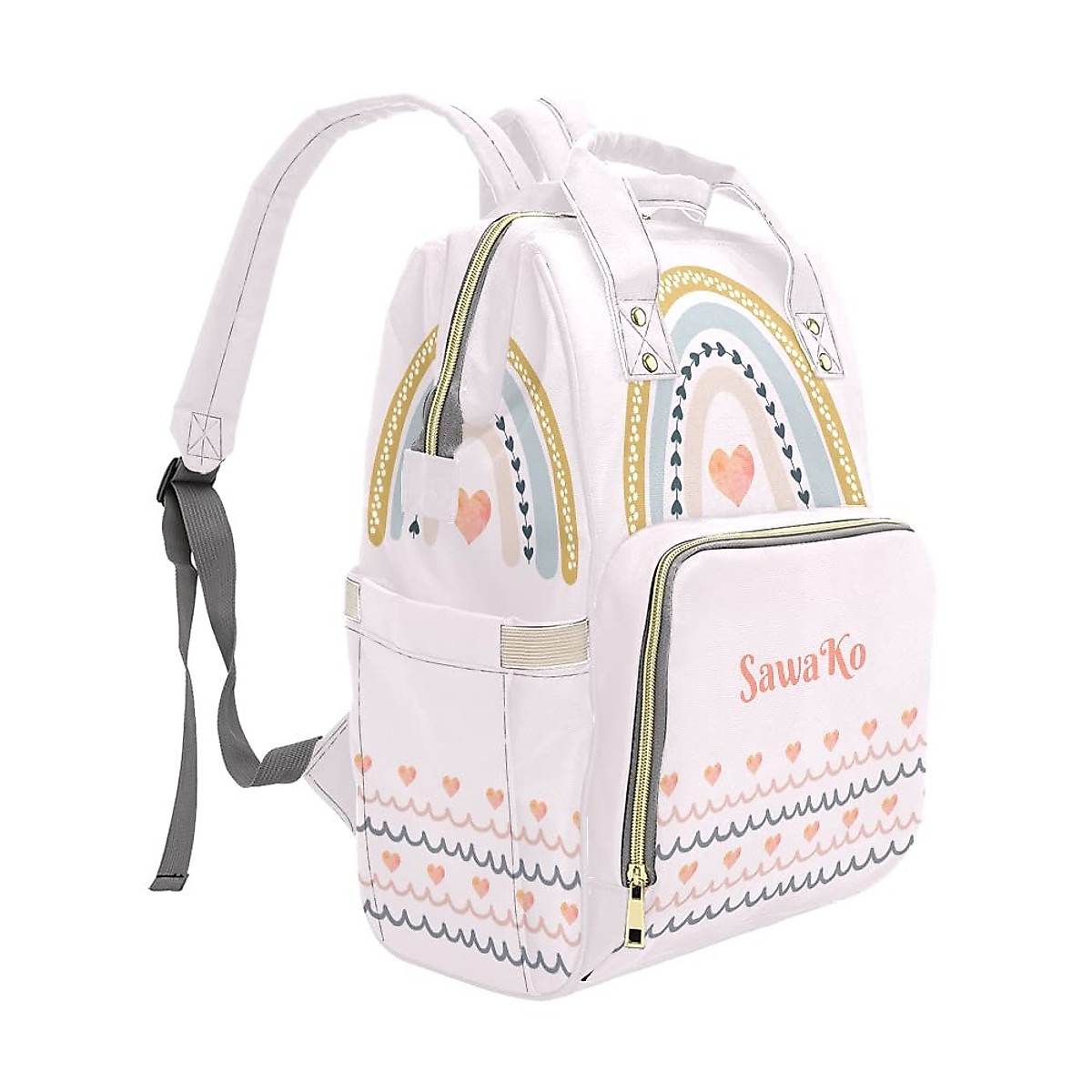 CUXWEOT Rainbow Love Pattern Diaper Bags Personalized with Name Customized Travel Back Pack Hiking Camping Mum Backpack 10.83 x 6.69 x15 inch (LxWxH)