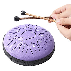Steel Tongue Drum, Ubblove Handpan Drum 11 Notes 6 inch Percussion Instruments with Mallets Bag for Meditation Musical Education Concert Party Gifts - Purple