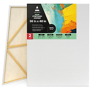 ARTEZA Stretched Canvas, 36 x 48 Inches, Pack of 2, Blank White Large Canvas for Painting for Acrylic, Oil and Gouache Paints