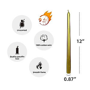 Zest Candle Inch, Metallic Bronze Gold 12-Piece Taper Candles, 12 inch, Count