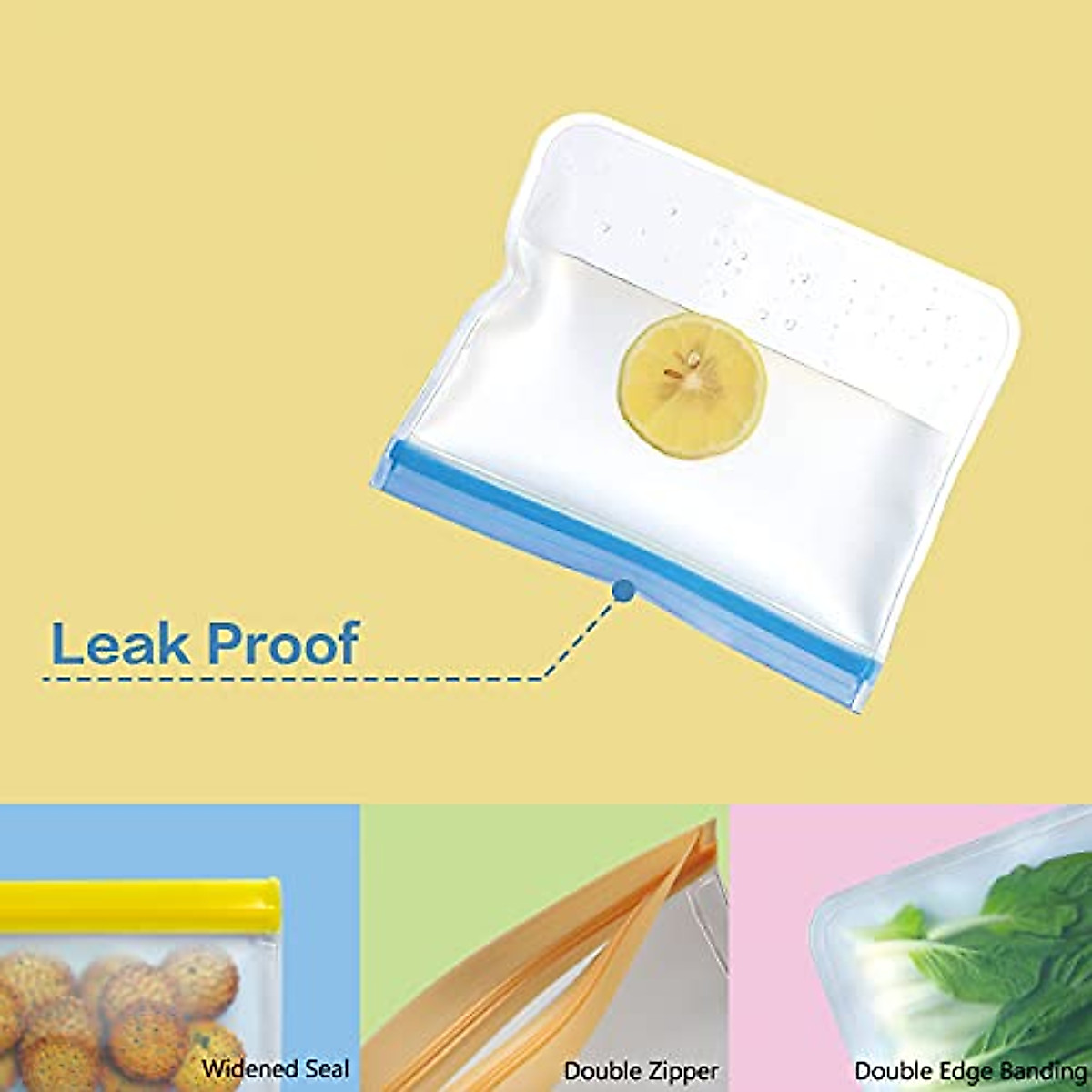 SYEENIFY Reusable Food Storage Bags,Freezer Bags for Food,Reusable Gallon Freezer Bags,Reusable Lunch Snack Bags,BPA FREE Leak-proof Freezer Bags for Meat Fruit Veggies(24 Pack)