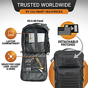 Chef Knife Bag Tactical Backpack | Knife Carrying Case with 30+ Pockets for Knives and Culinary Tools | Knife Organizer Bag for Chefs & Culinary Students | Knives & Tools Not Included (XL Size)