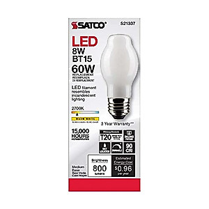 Satco 6Pk 8w BT15 LED 2700K Medium Base White Dimmable - 60w equiv