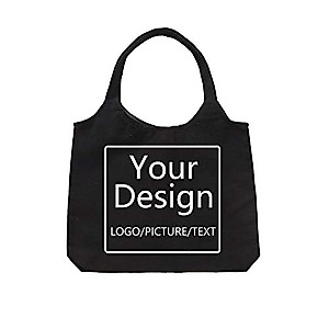 KEEVICI Add Your Image Text Custom Design Your Own Personalized Canvas Tote Bag (Black)