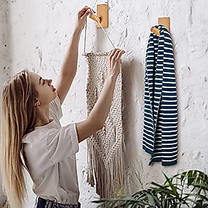 8 Pieces Wood Wall Hooks Hat Rack Decorative Wooden Coat Hooks Wall Mounted Heavy Duty Beech Coat Hangers for Wall Single Adhesive Backpack Hanger for Bathroom Hanging Hat Towel Key, Rectangle, 30lbs