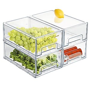 Eanpet 4Pack Fridge Drawer Organizers and Storage Clear Pull Out Drawers for Vegetable Fruit Container for Refrigerator organizer Bins with Handle Stackable Produce Saver Pantry Organization