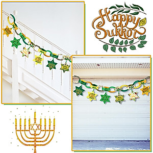 MotiMind Sukkah Decoration Happy Sukkot Garland Decoration Jewish Holiday Paper Chains Garland 21 Feet 180 Chain Links and 60 Paper Tassels Sukkot Hanging Decorations Sukkot Party Supplies for Jewish