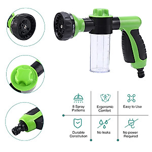 Garden Hose Nozzle, High Pressure Spray Gun Nozzle, 8 Spray Patterns for Watering Plants, Lawn, Patio, Cleaning, Showering Pet with 3.5oz/100cc Soap Dispenser Bottle